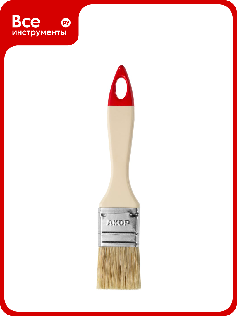 Кисть флейцевая универсальная Акор, натуральная щетина, деревянная рукоять, бандаж, подходит для окрашивания