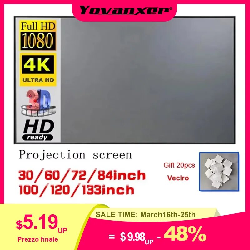 Портативный проекционный экран Yovanxer HD 3D 4K 30 дюймов