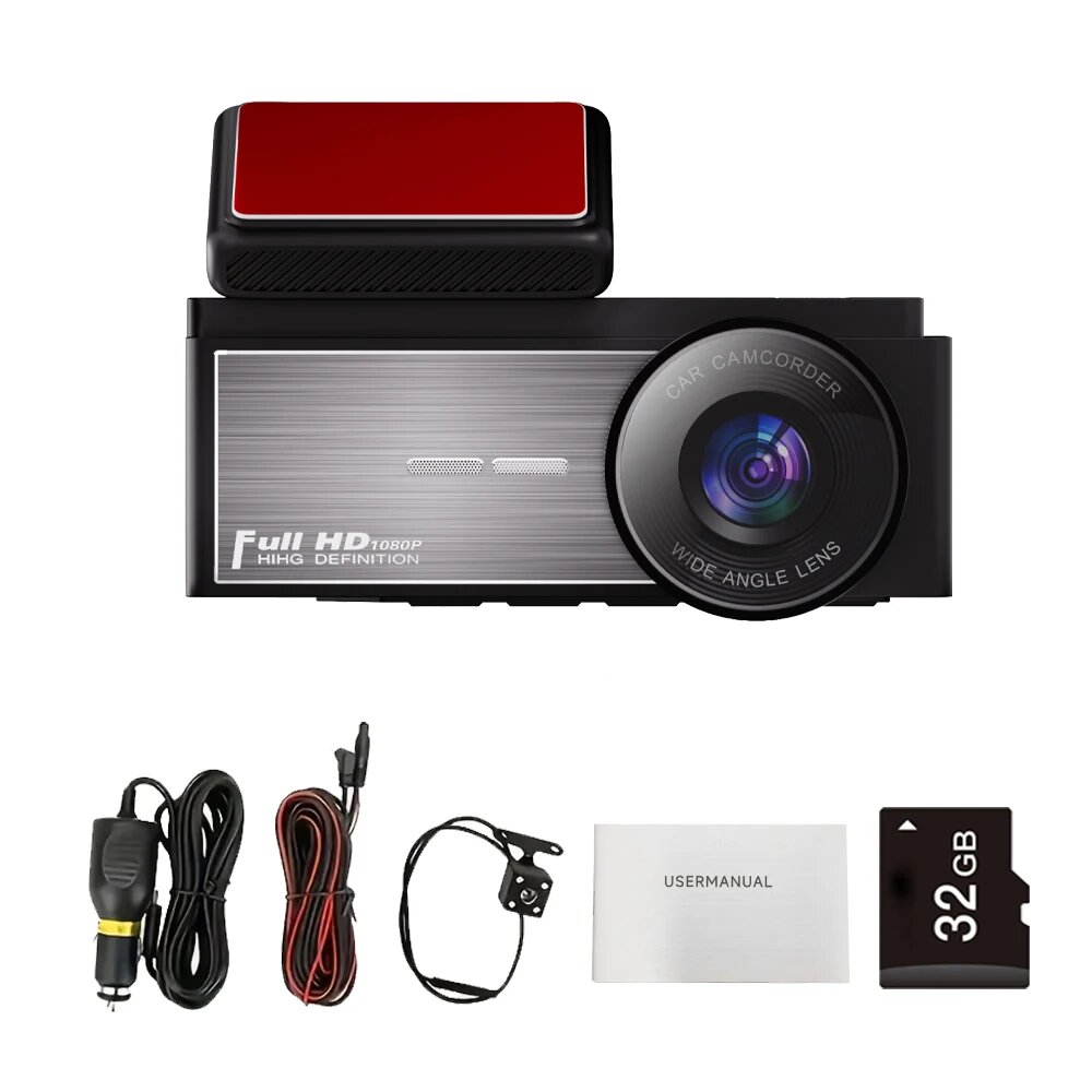 Автомобильный видеорегистратор скрытого типа, 3-канальная камера дальнего света 1080P, ночное видение, 24-часовой парковочный монитор, видеорегистратор, простая в установке резервная камера