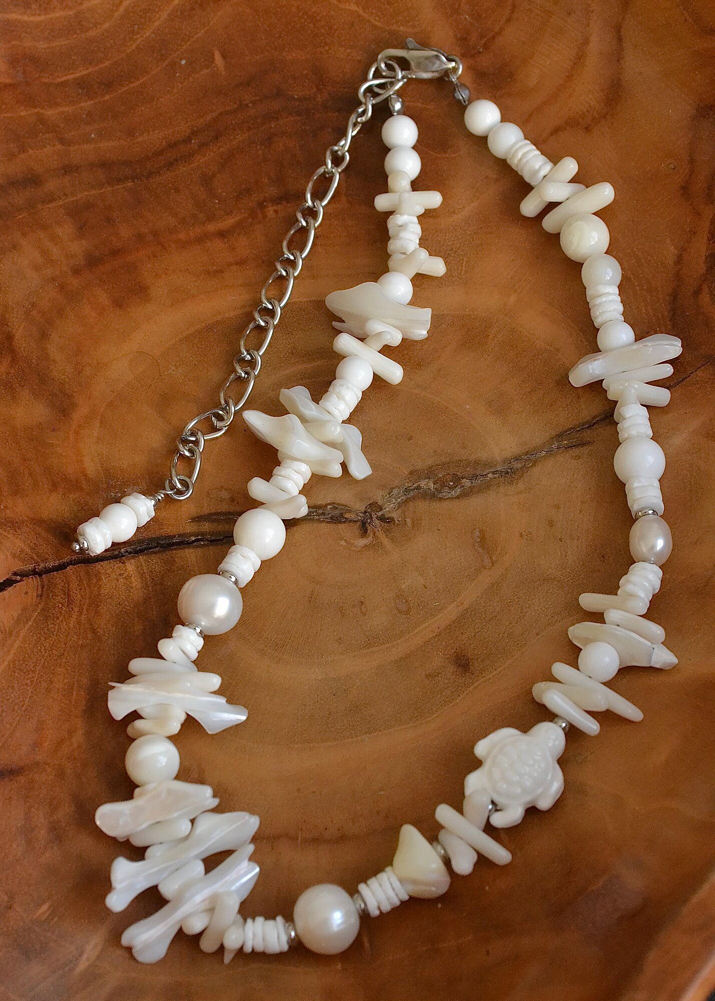 Колье, коралл, жемчуг культивированный, ракушка, перламутр