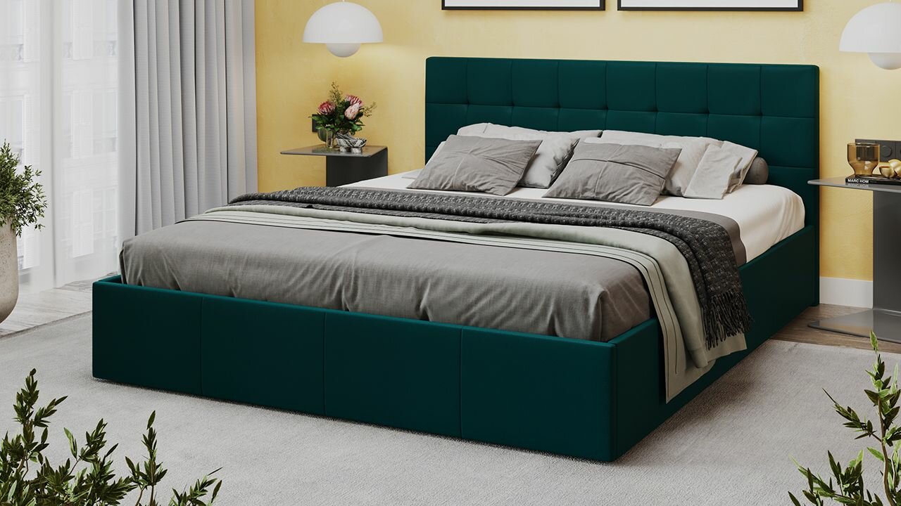 Кровать с ПМ Эмма (с подъемным механизмом) с заглушиной Велюр Confetti Izumrud