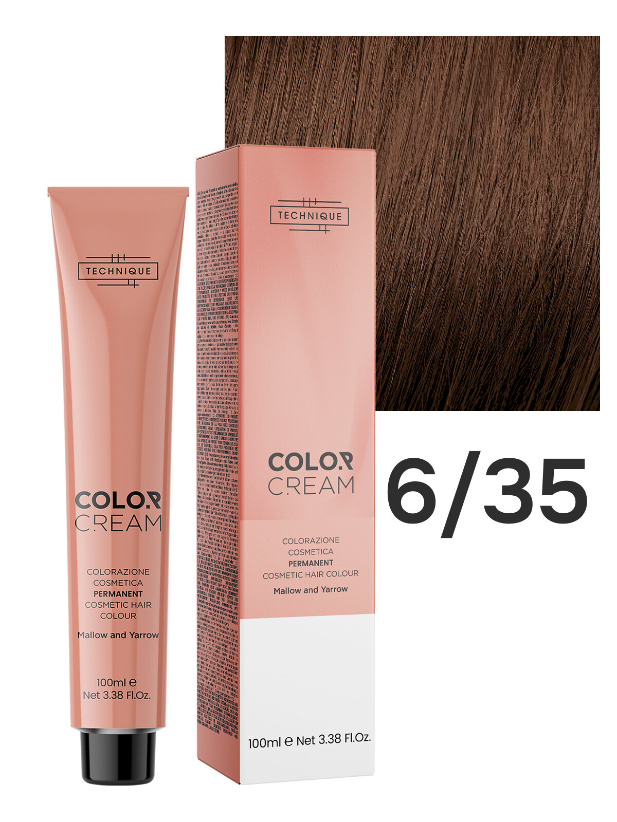 Крем - краска для волос профессиональная Technique Color Cream Permanent Cosmetic Hair Colour 6.35 Темный русый Золотисто-махагоновый, 100 мл