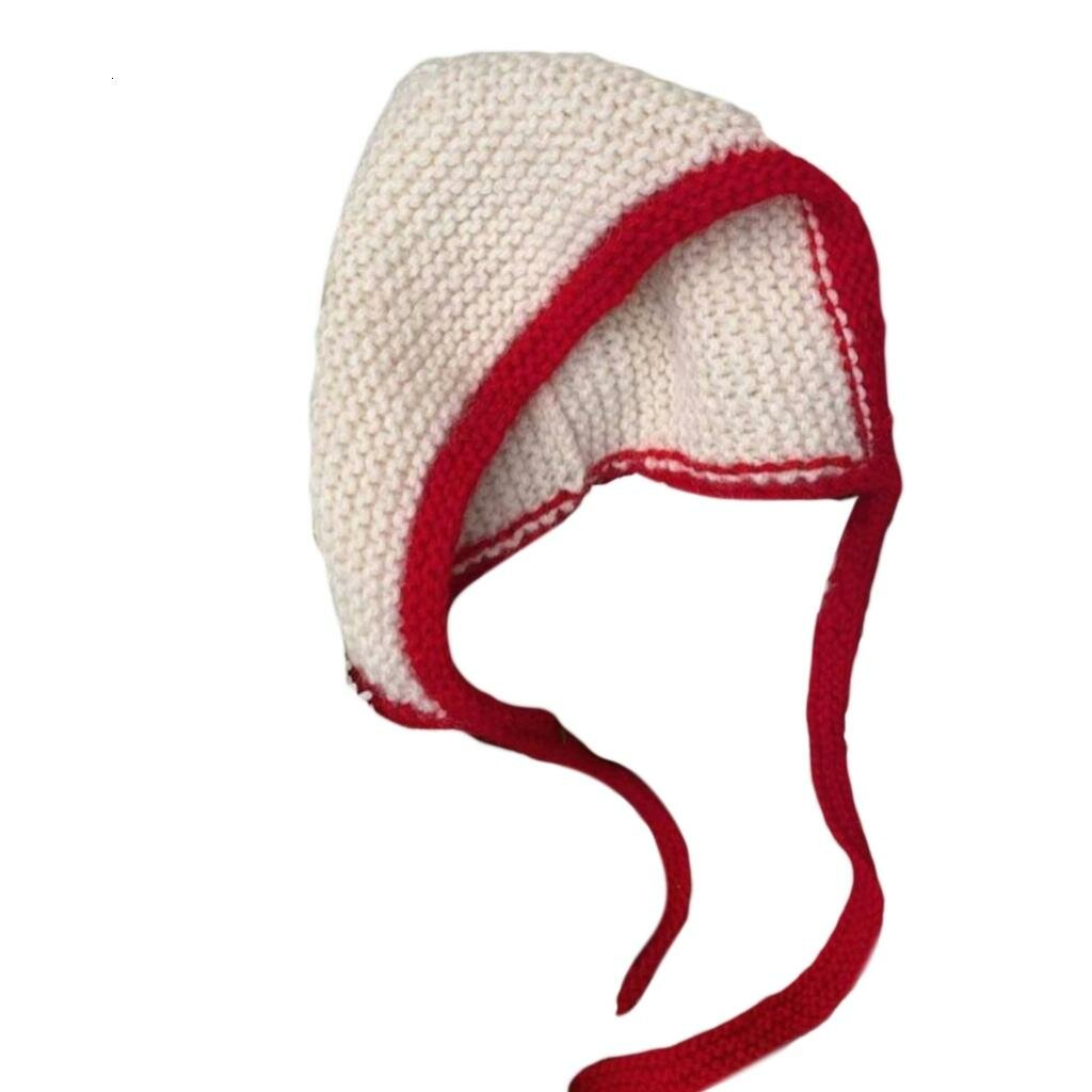 Унисекс вязаная шапка с отворотом, Белый красный край