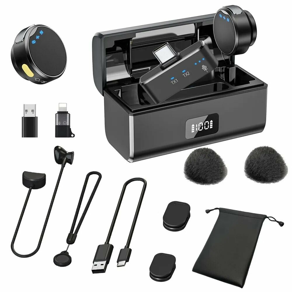 Микрофонная стойка петличный Беспроводной петличный микрофон, зарядное устройство, шумоподавление, магнитный петличный микрофон, для студийной записи, для Android IOS, для прямой трансляции, черный