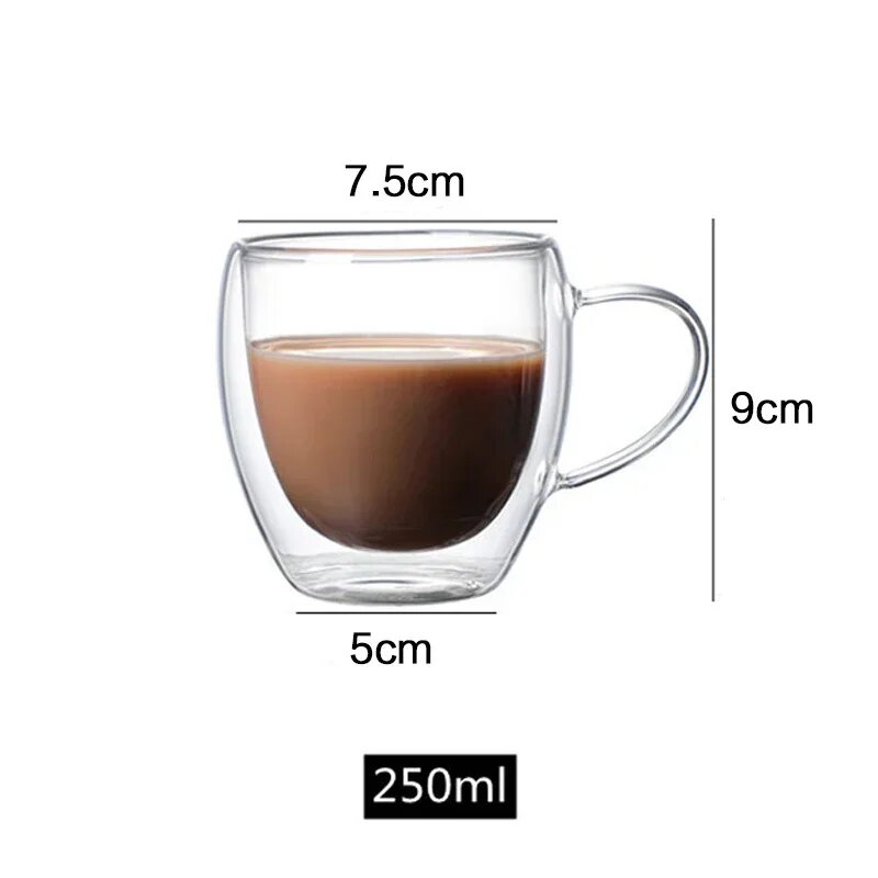 Термочашка из стекла 2pcs, Coffee glass 250 ml