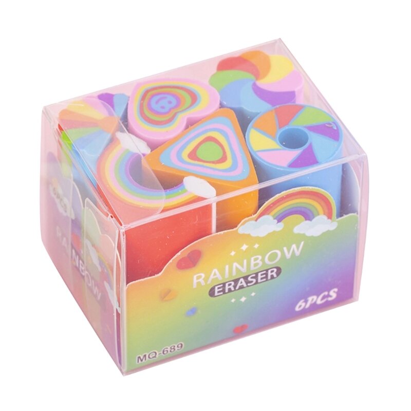 6 Шт Радужные Ластики Love Heart Painting Eraser Мягкие Карандашные Ластики для Школьных Принадлежностей Для детей