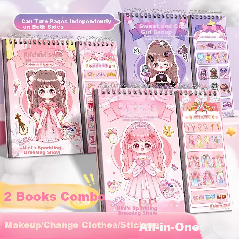 TAOTAOTIANCAI Детский набор наклеек для одевания с 10 рукописными книгами для девочек 3-6 лет Цвет：2 книги с 84 листами