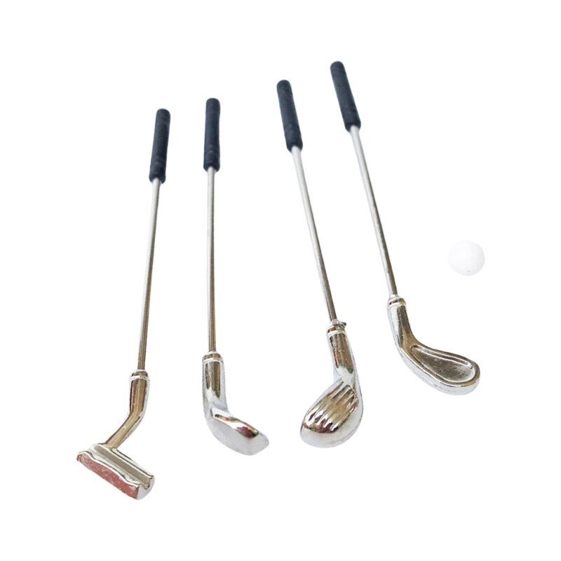 Набор из 5 Клюшек для мини-гольфа и Мячей Для игр в Кукольных домиках 1/12 на открытом воздухе, Повышающий Реалистичность и Забавность оформления витрин