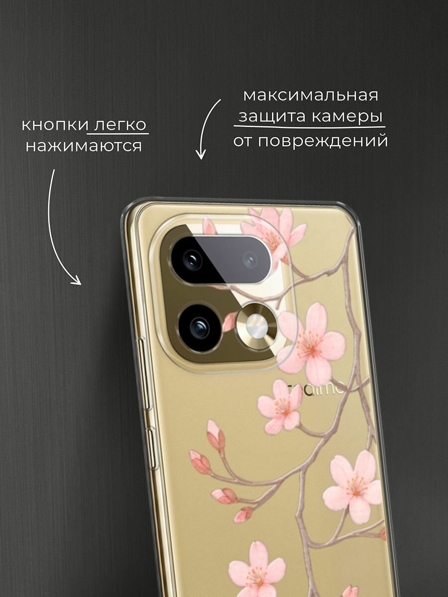 Силиконовый чехол на Realme 16 Pro+ / Реалме 16 Про+ с принтом Веточка распускающейся сакуры 2 — фото 1