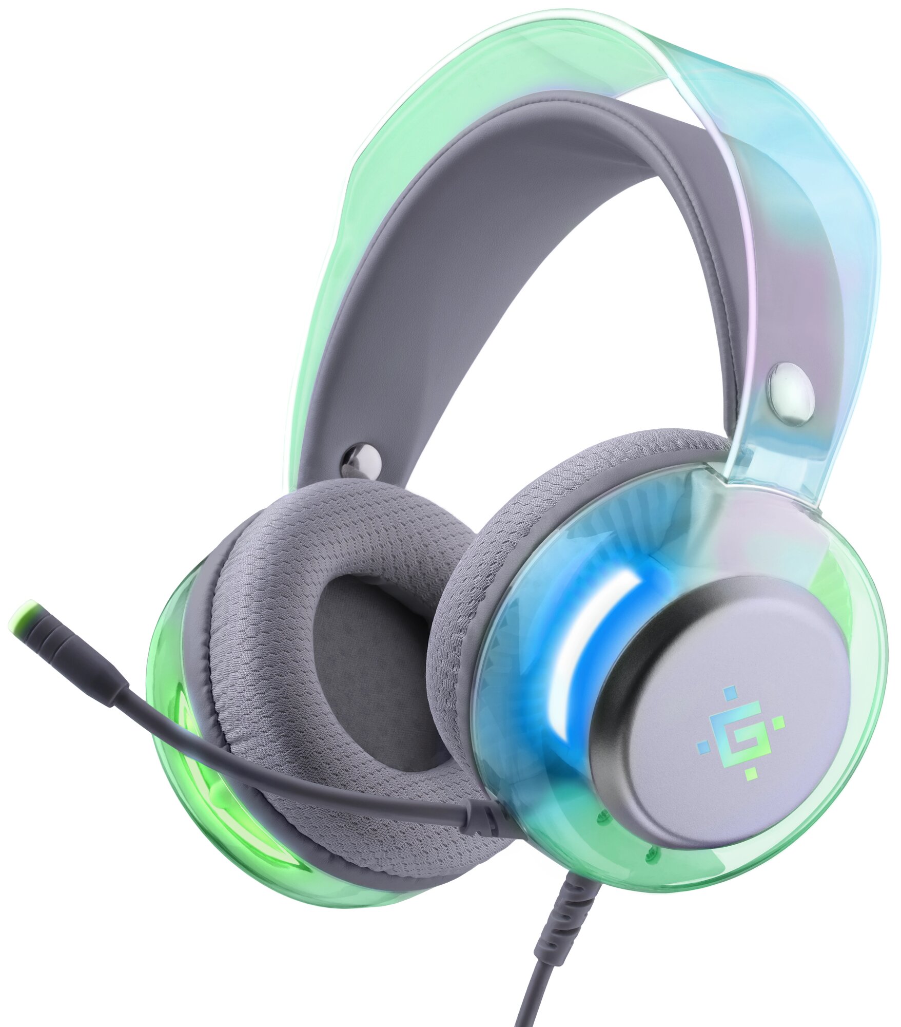 Наушники игровой Defender с микрофоном 62490 Glitch белый, RGB