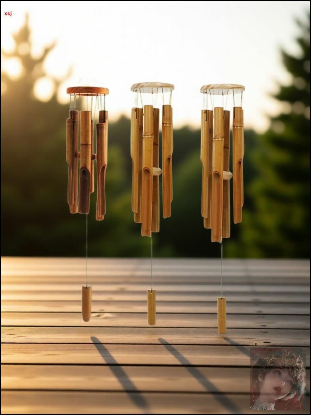 Колокольчик из бамбука для домашнего и уличного украшения с натуральным оттенком