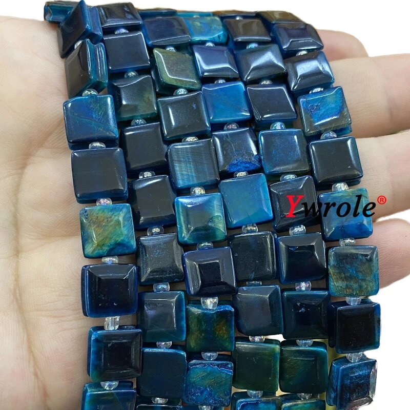 Бусины квадратные синие тигровый глаз 10x10 мм, 14-15 шт