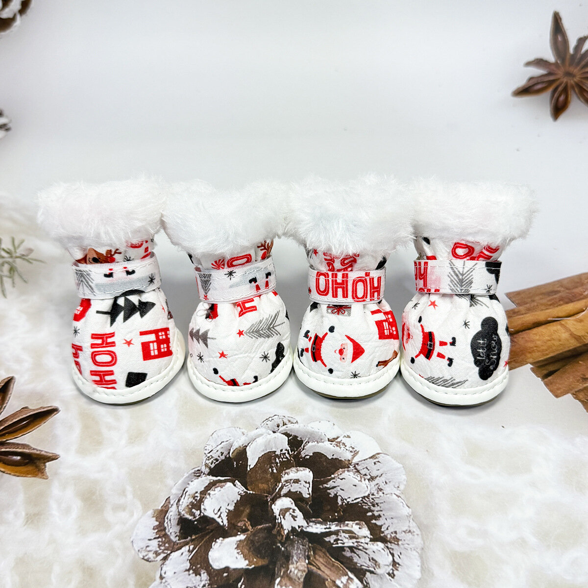 Снежные сапоги для домашних животных, обувь для собак на флисовой подкладке, сапоги в рождественском стиле, нескользящая подошва, теплая обувь для собак и других домашних животных для прогулок на свежем воздухе.№ 2