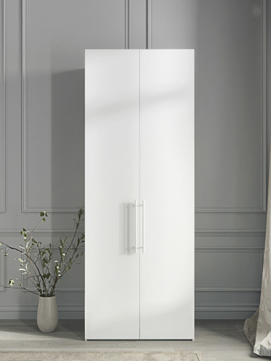 Casa Mia 70x50x270 см. шкаф для одежды распашной, 2-дверный с полками и штангой, белый, ручка рейлинг 320 мм