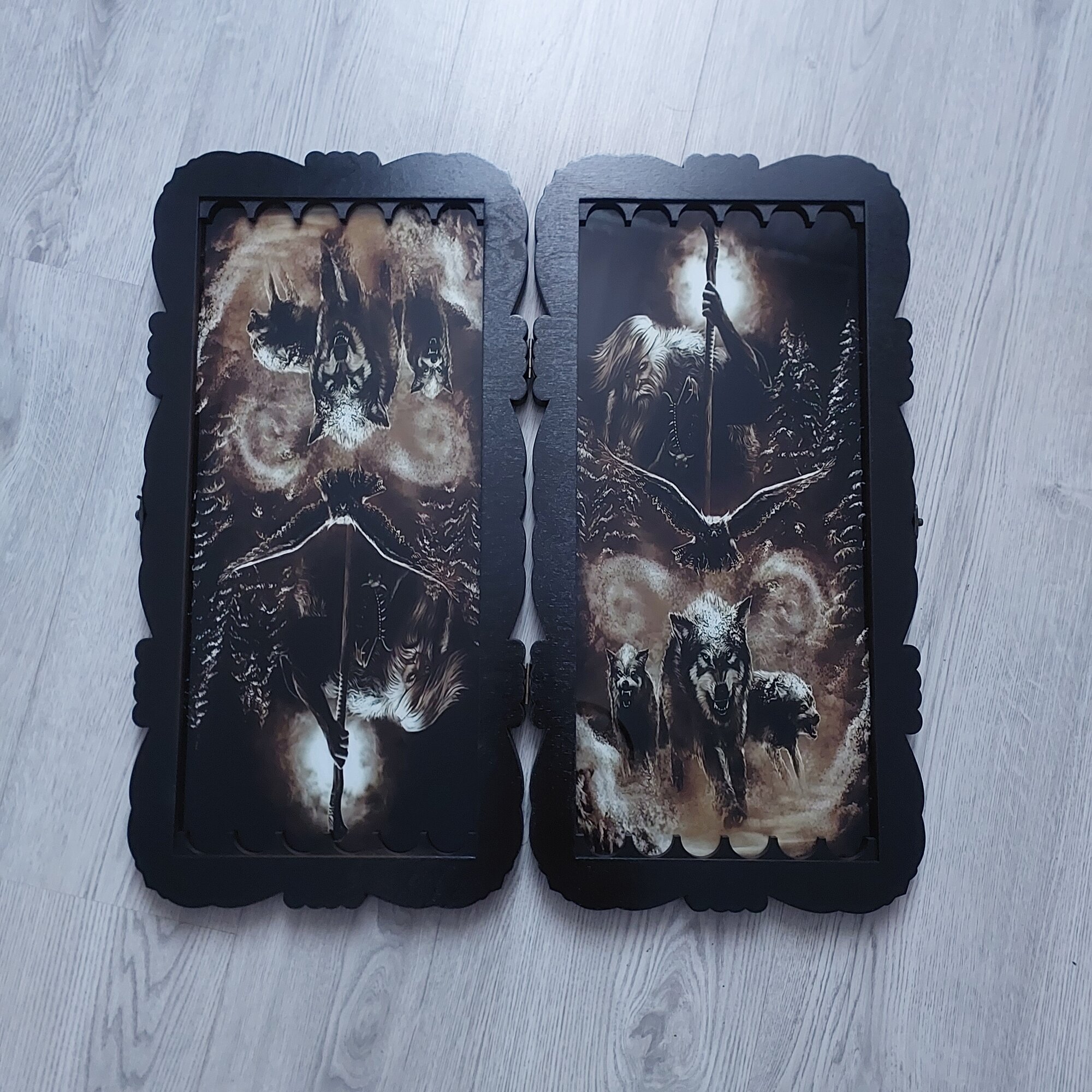 Нарды большие со стеклянным полем ручной работы с рисунком на стекле