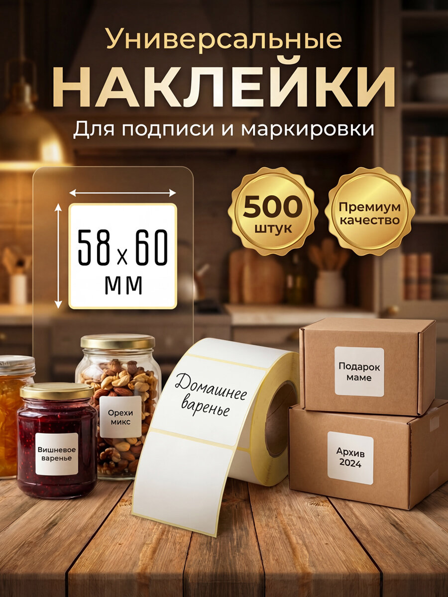 Наклейки для маркировки и подписи 58х60 мм, 500 шт, для рассады, продуктов и заморозки