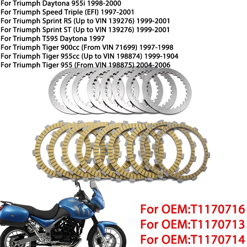 Комплект фрикционных дисков сцепления для мотоциклов Triumph Daytona 955i, Speed Triple, Sprint RS, ST, T595, Daytona, Tiger 900cc, 955 (по VIN)