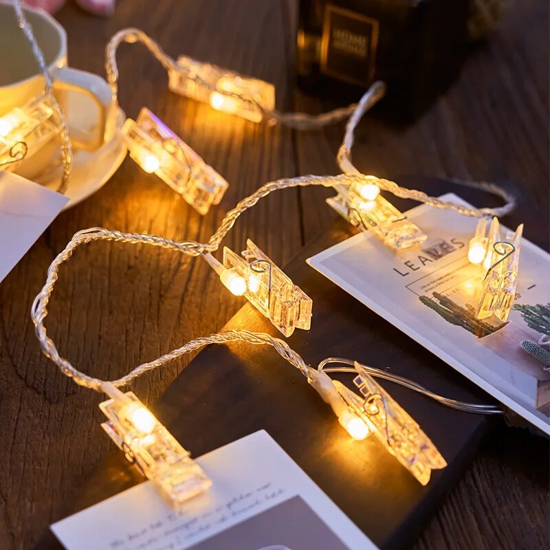 Гирлянда LED с прищепками, теплый белый, 1.5м