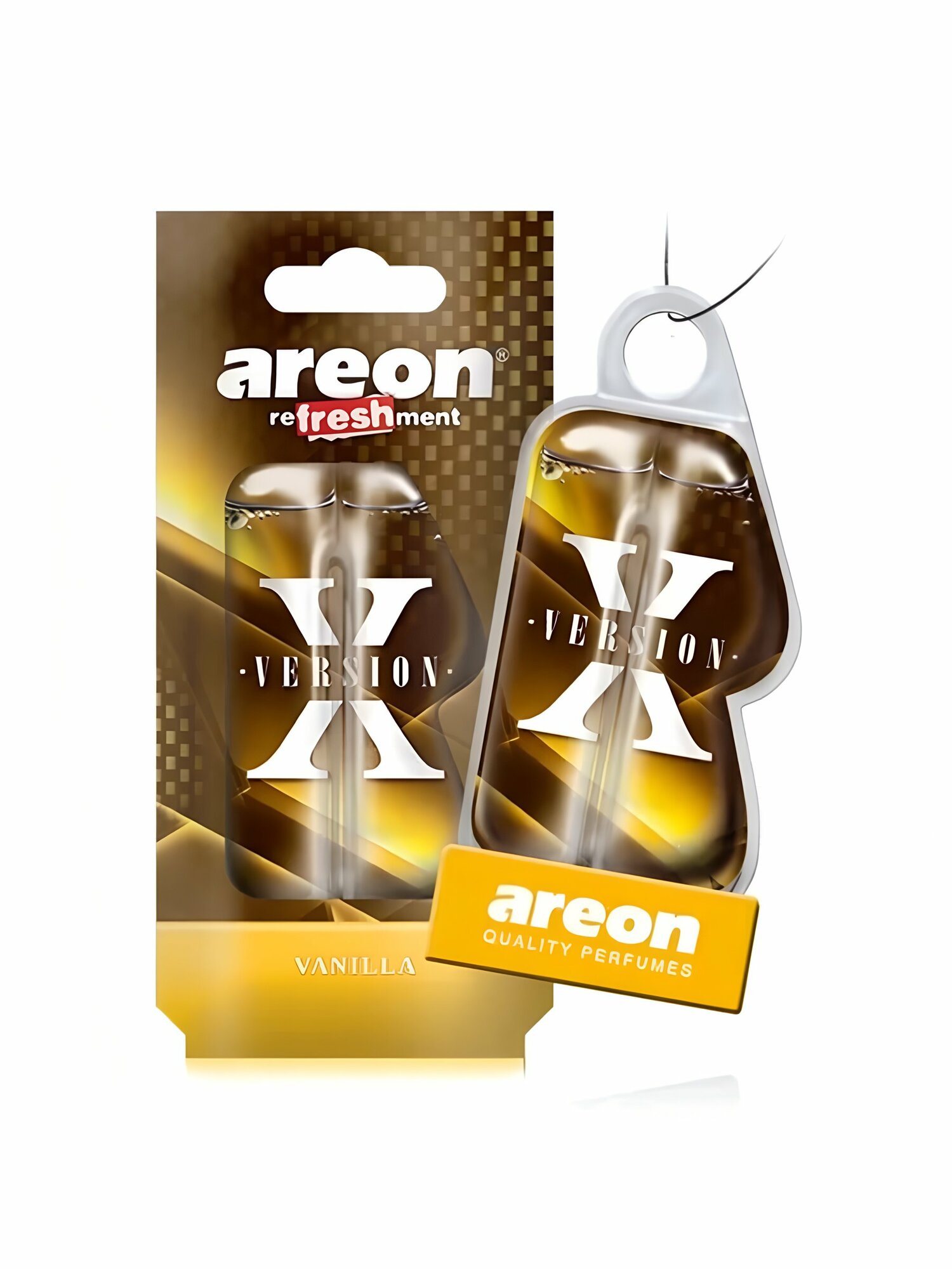 Ароматизатор в машину Areon Refreshment Liquid Vanilla X-version, гелевый подвесной освежитель воздуха, золотой, 704-LCX--02