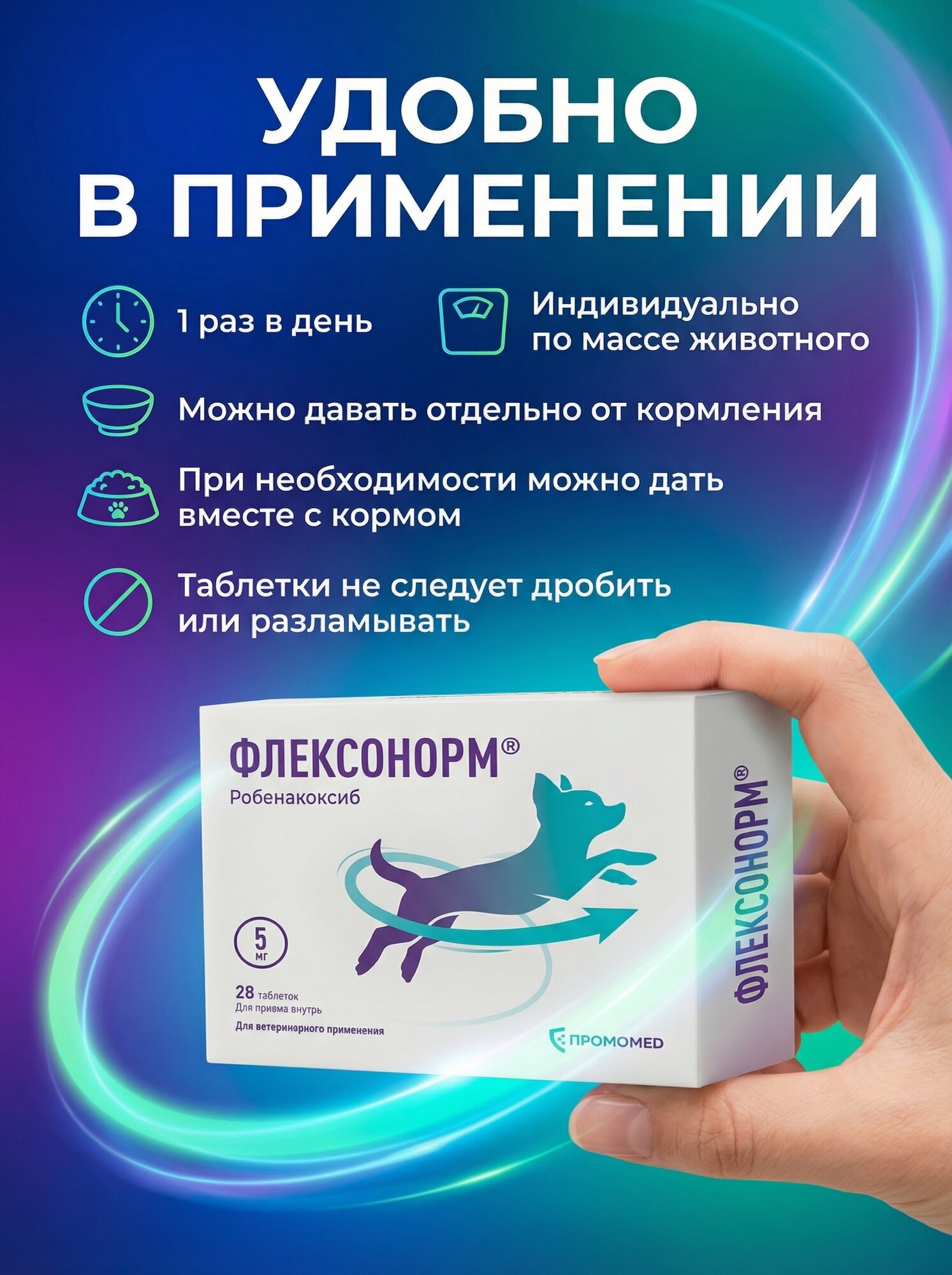Флексонорм Промомед, для собак, 5 мг - 28табл. противовоспалительный, обезболивающий — фото 1