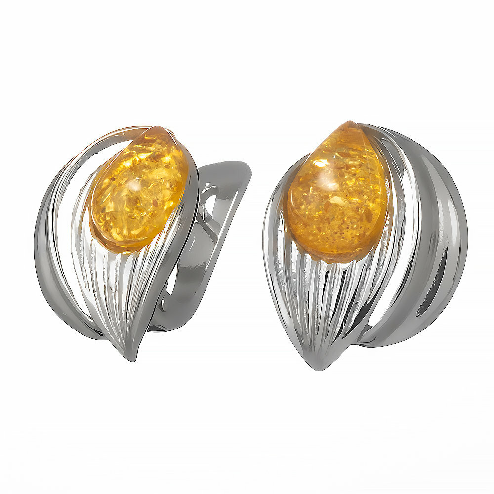 Серьги, серебро, 925 проба, янтарь