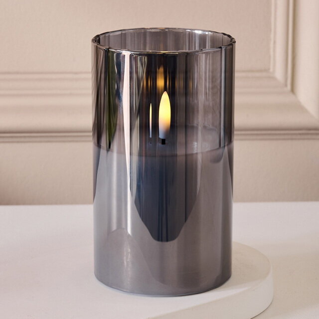 Светодиодная свеча с имитацией пламени Тотнес 12.5 см дымчатая, стекло, на батарейках, таймер, Koopman, AX5383110