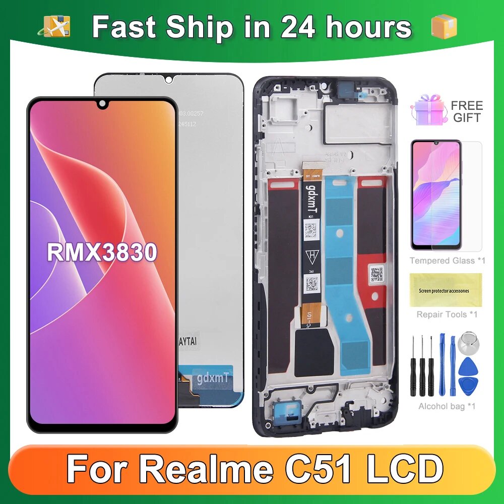 Дисплей для OPPO Realme C51 (RMX3830) 6.74" Black With Frame