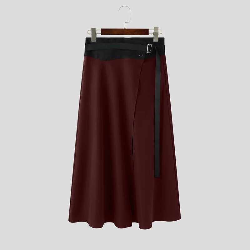 Юбка мужская INCERUN бордовая, Wine Red, 5XL