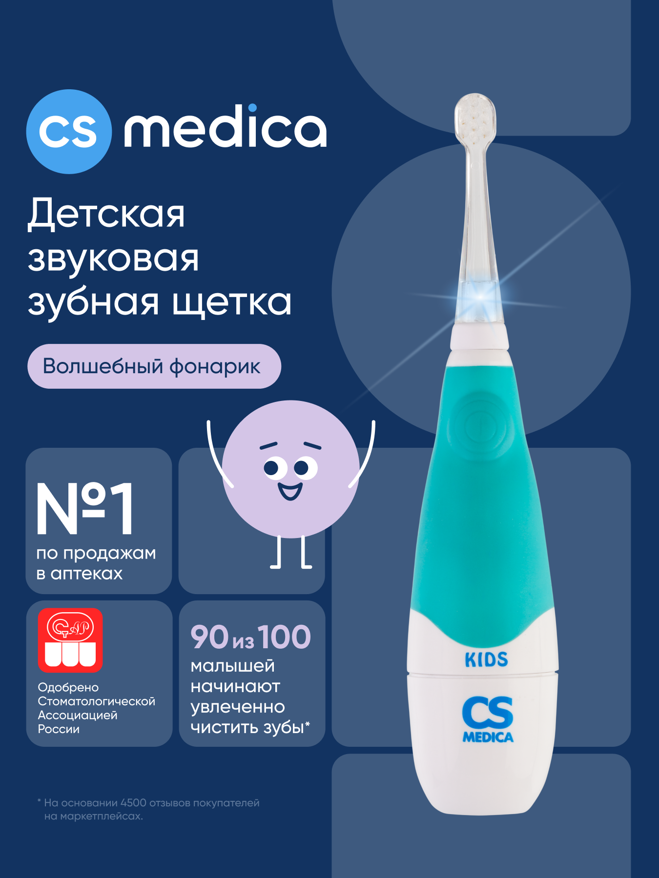 Зубная щетка CS Medica Kids CS-561, звуковая, мягкая, для детей от 1 года