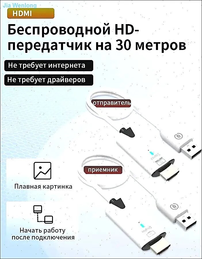 Беспроводной HDMI маст-хэв трансмиттер и ресивер Передача видео и аудио 1080P Full HD на 30 метров по Wi-Fi Для Smart TV, проектора, PS5, Xbox, камер Zero Lag
