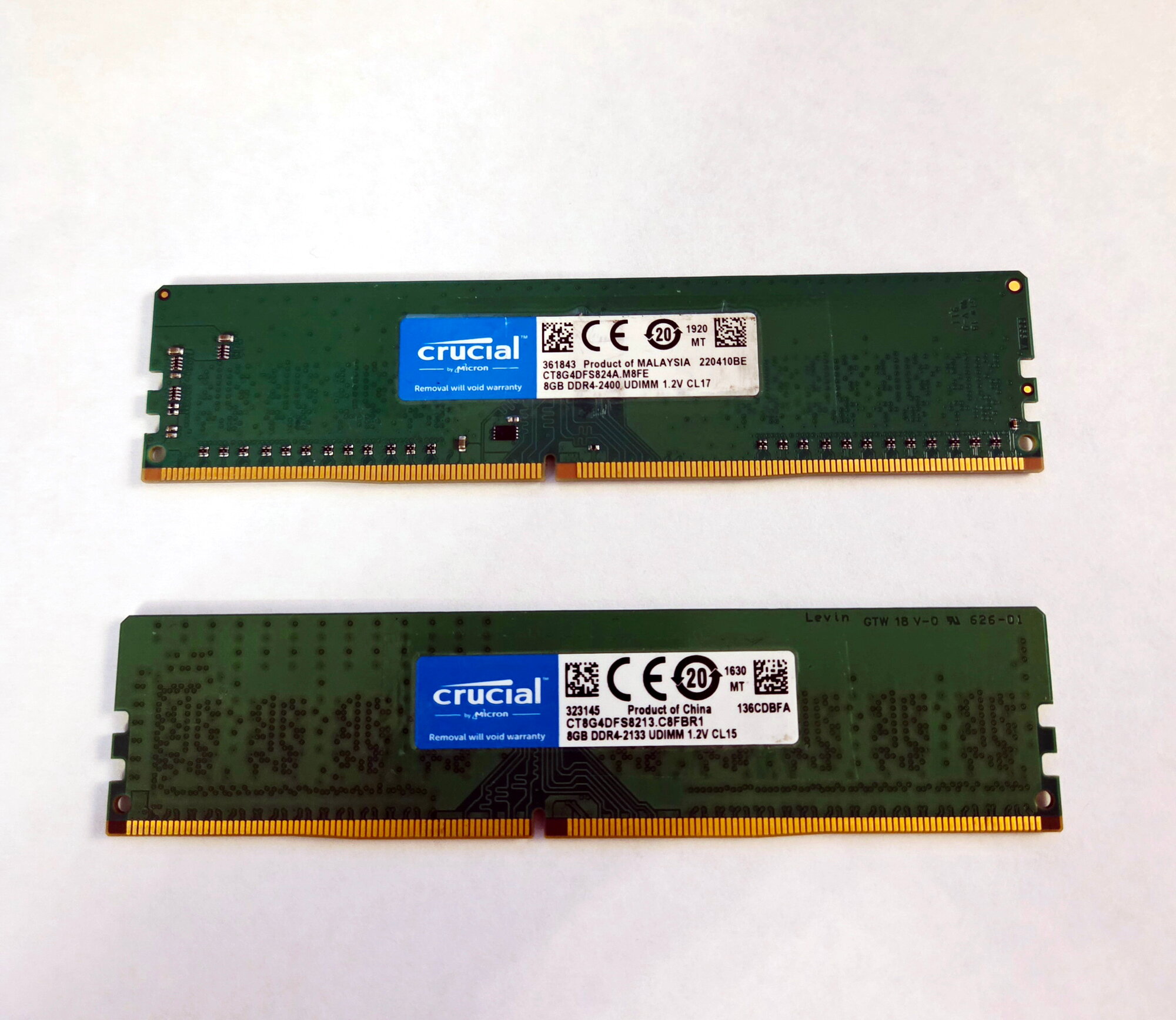 Комплект оперативной памяти Crucial DDR4 общим объёмом 16Gb, выгодный комплект из 2-х планок по 8Gb DDR4 (б/у)