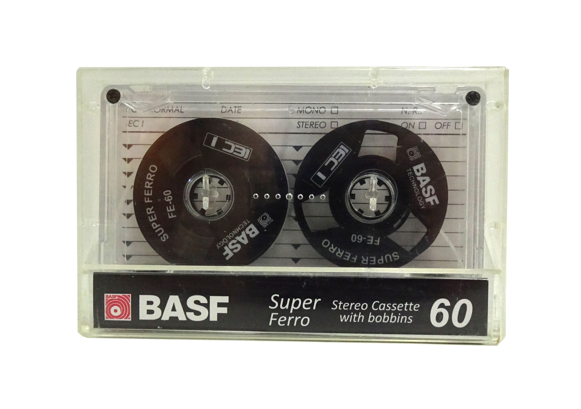 Аудиокассета "BASF FE-60 " c боббинками чёрного цвета