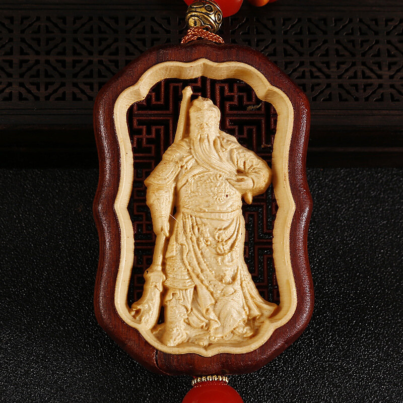 Подвеска для автомобиля из персикового дерева и самшита, деревянный подарок, изысканно вырезанное украшение для зеркала заднего вида, декоративный элемент для салона автомобиля.