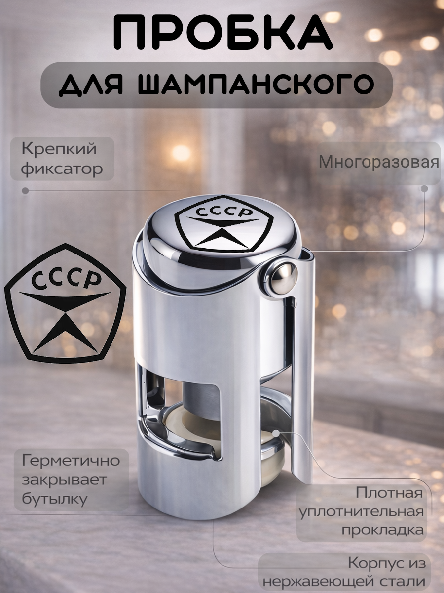 Металлическая пробка для шампанского, многоразовая с гравировкой