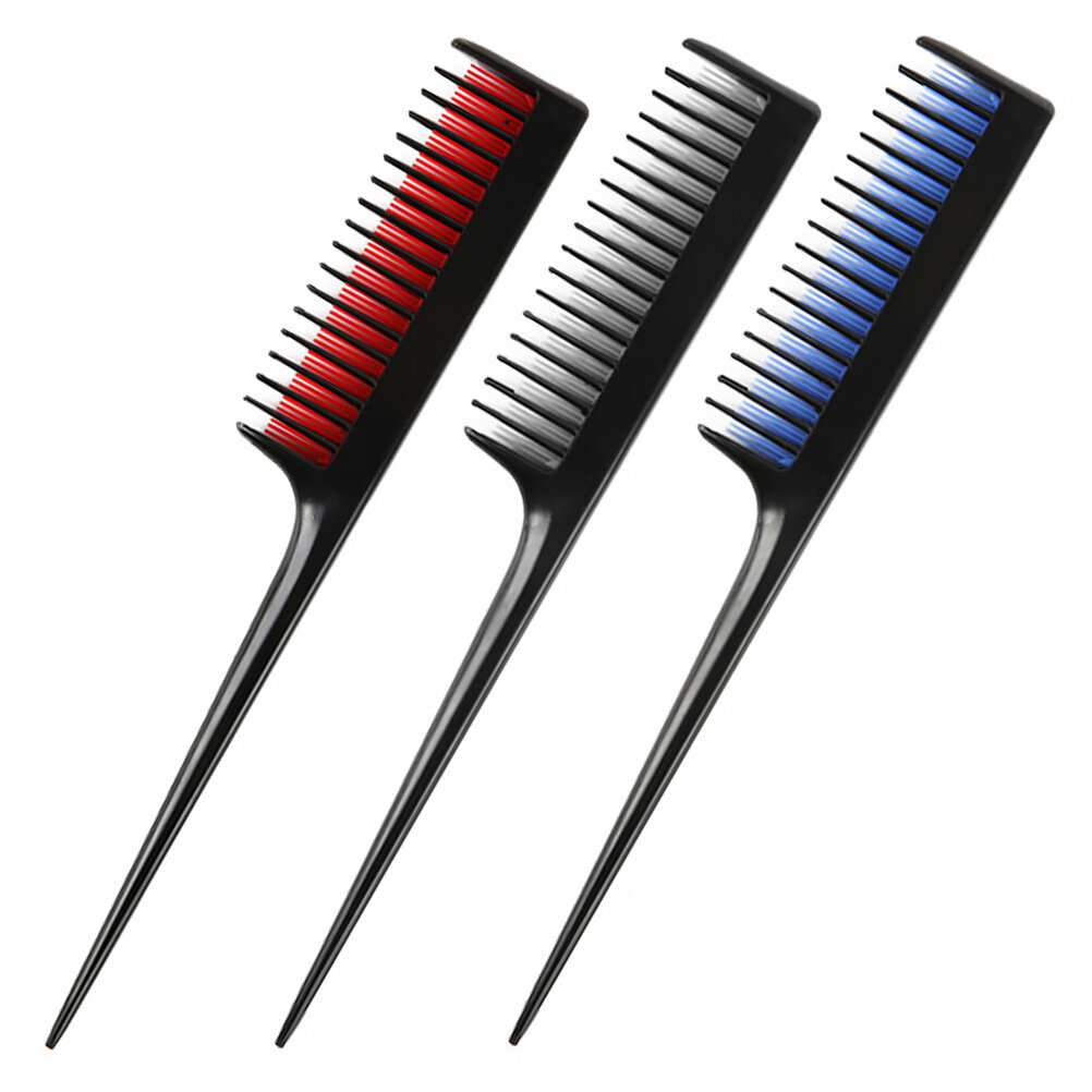 Набор из 3 предметов: бытовая расческа для укладки волос, расческа для мелирования, расческа с заостренным концом (черная + красная + синяя).