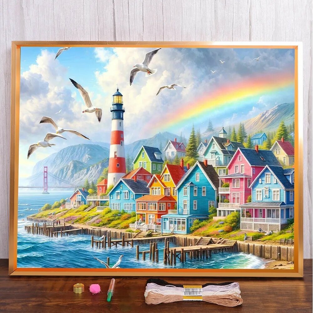 MEIAN Набор для вышивания,40x30CM,14CT, Цветной дом
