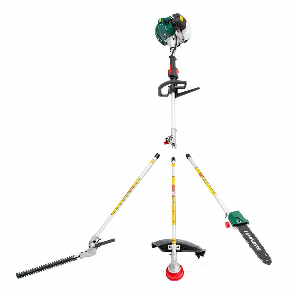 Садовый триммер, кусторез, цепная пила 3в1 Favourite BT 56KIT бензиновый 2-х тактный, 56 см3, 3.3 л. с; 3000 300 об/мин