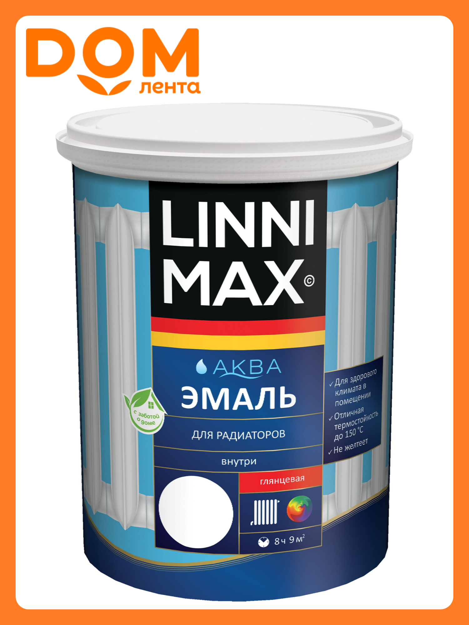 Эмаль водно-дисперсионная LINNIMAX Аква Эмаль для радиаторов 0,9 л