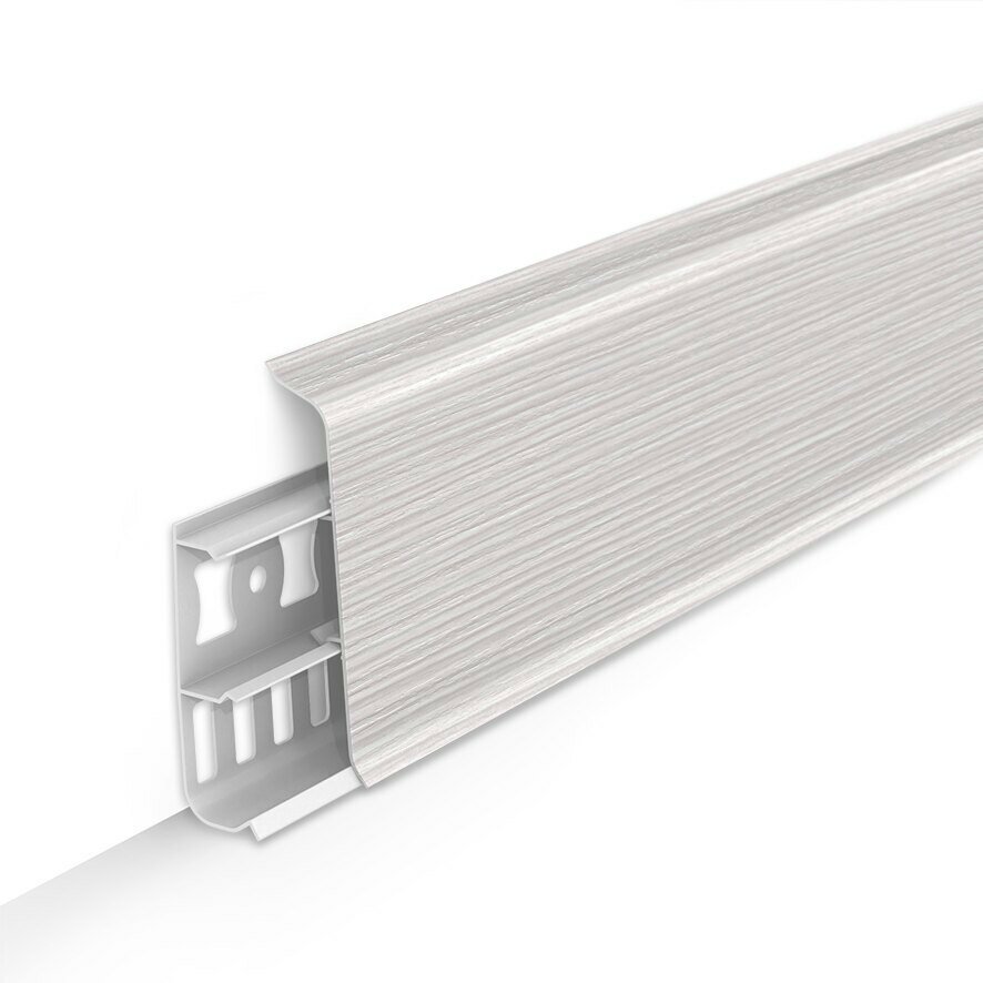 Пластиковый плинтус Идеал Деконика 85 мм Ясень бьянко 255, 1 шт.