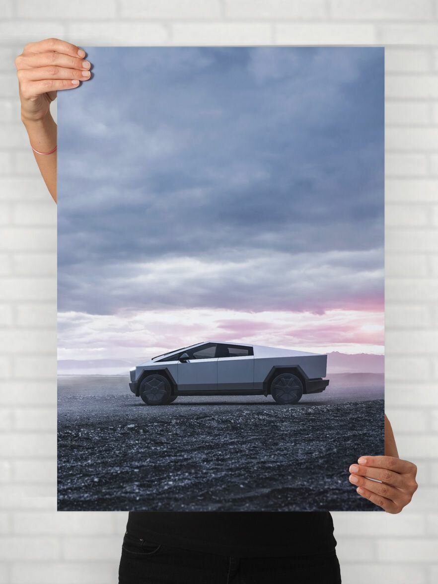 Плакат на стену для интерьера Авто и Мото (Тесла Кибертрак - Tesla Cybertruck 2) - Постер по транспорту формата A1 (61x84 см)