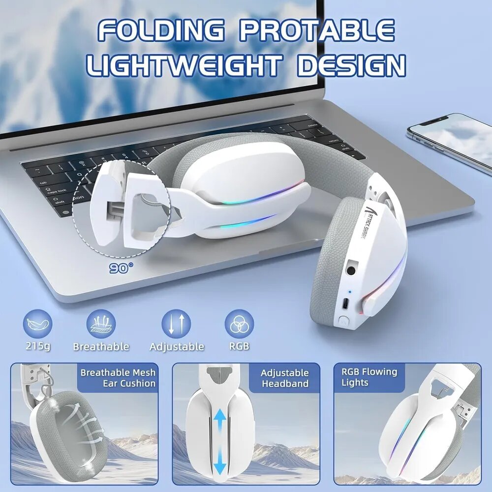 ATTACK SHARK Наушники, Bluetooth, USB Type-C, белый — фото 1