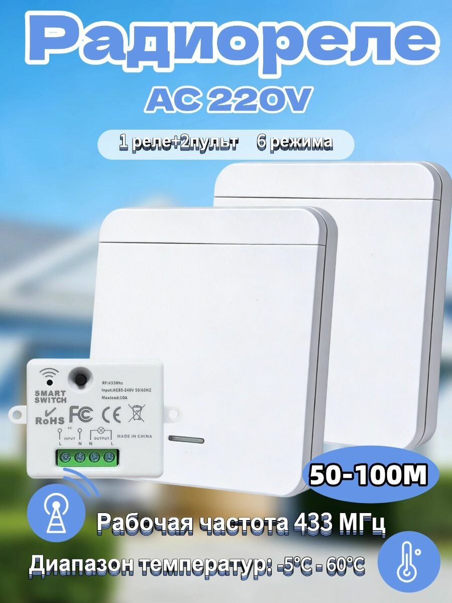 Беспроводной двухканальный выключатель света 433 МГц 220В с пультом дистанционного управления и приемником