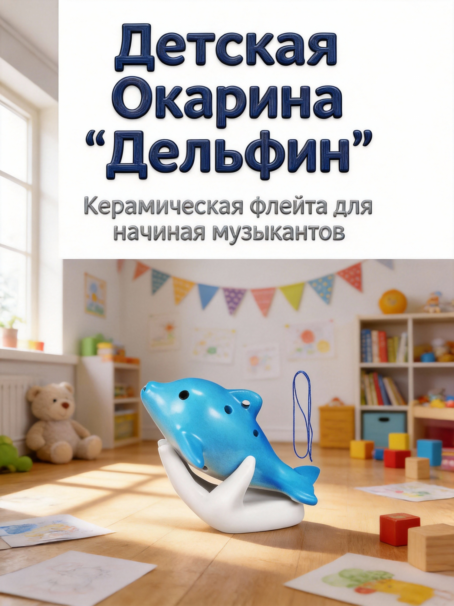 Окарина-альт в форме дельфина, керамический детский музыкальный инструмент для начинающих с 6 отверстиями, шнурком и подставкой