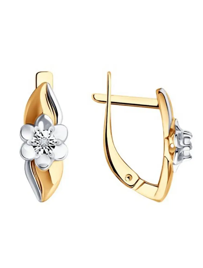 Серьги, серебро, 925 проба, золочение, бриллиант