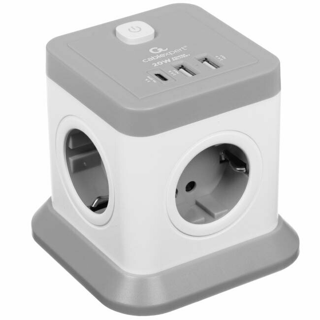 TWR-4-CU2-W-2 Сетевой фильтр Cablexpert Tower, TWR-4-CU2-W-2, 4р, 10А, 1xType-C PD, 20Вт, 2хUSB, 2м, ур. защиты 2+, белы