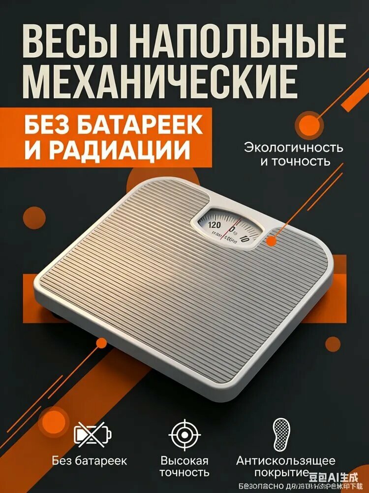 Напольные весы, нагрузка 130 кг, точность 1000 г, Механические напольные весы без батареек