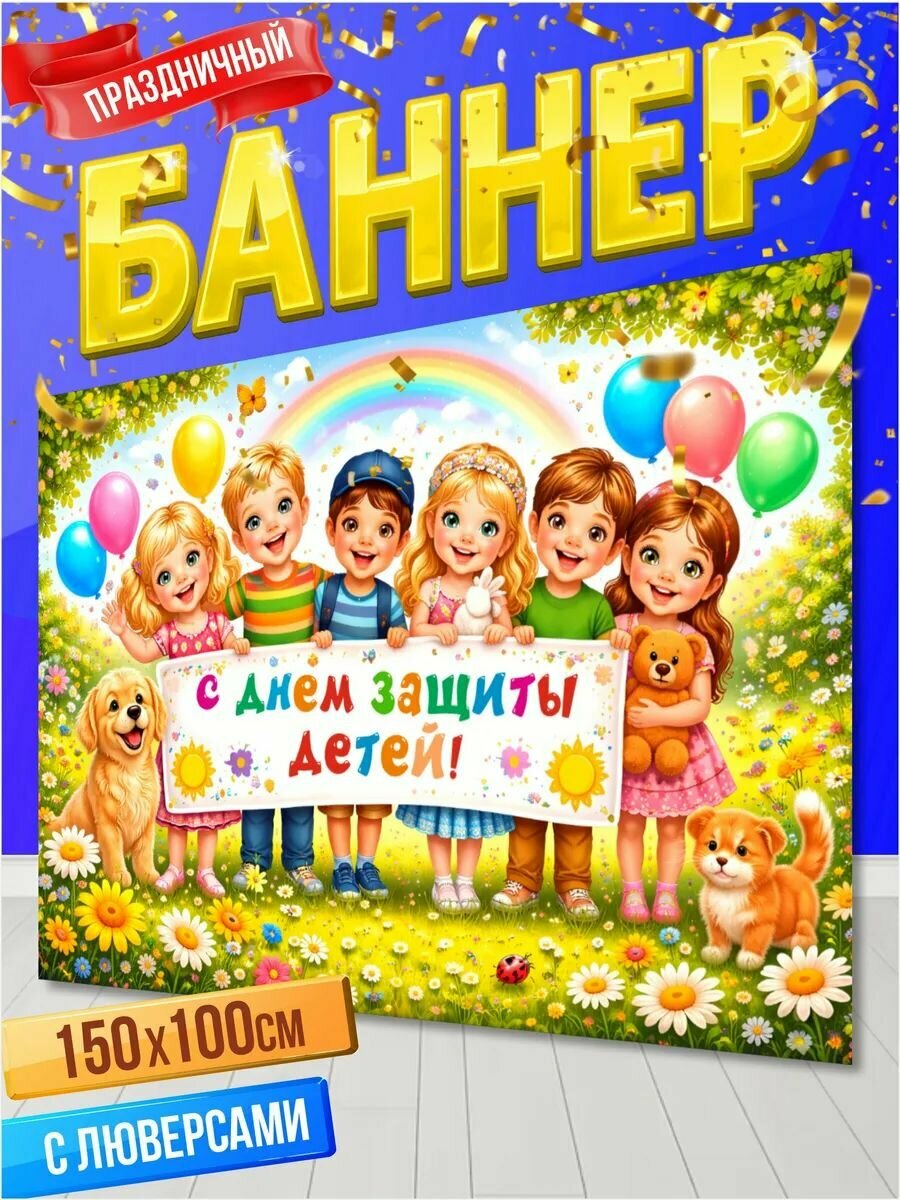 Баннер на 1 июня фотофон День защиты детей 150х100 см с люверсами
