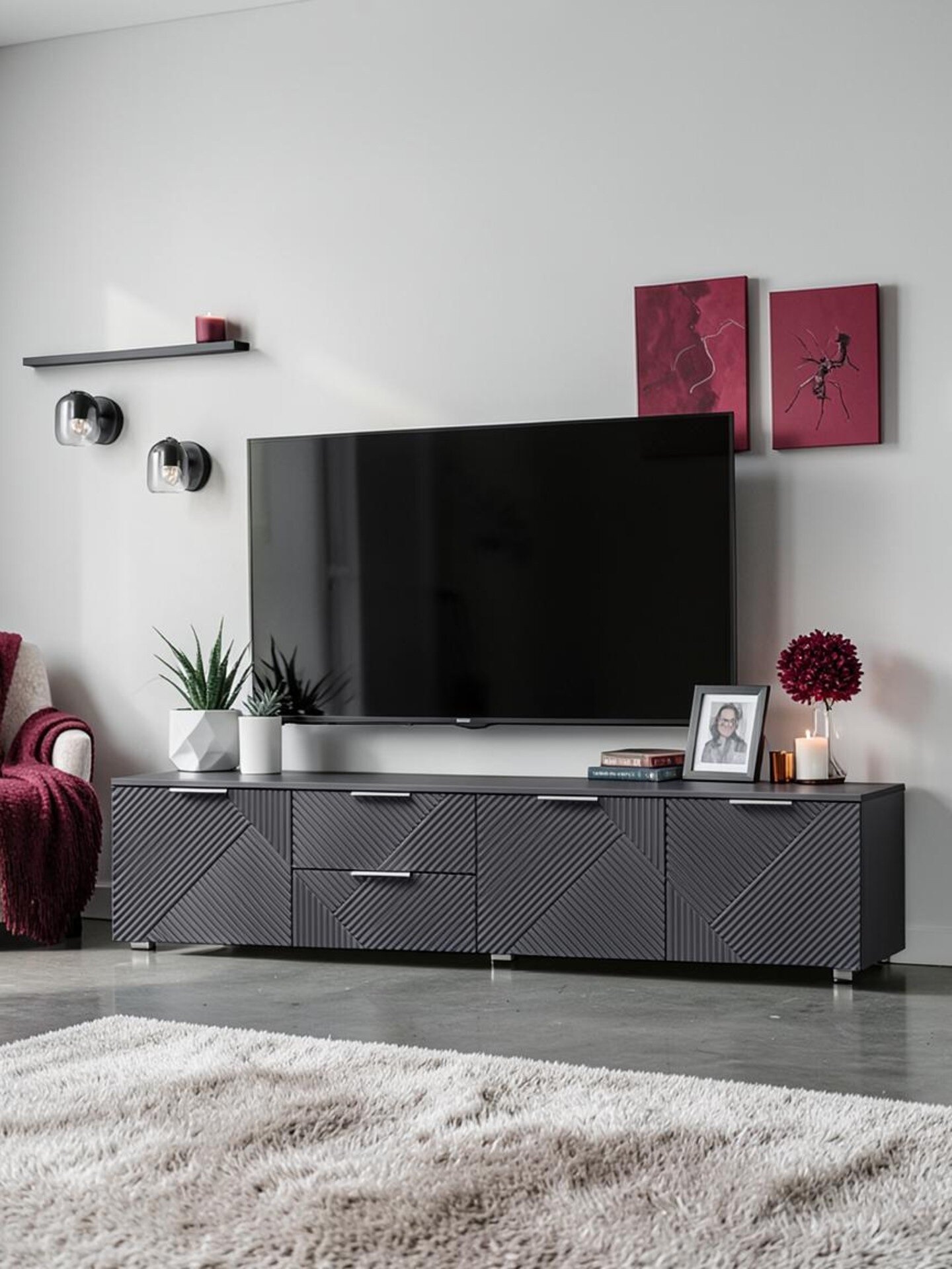 ТВ-тумба Салерно NEW 1 (МДФ) SF-019 Графит Серый графит 0162 РЕ NEW 197x42x43 см, GOODFORM