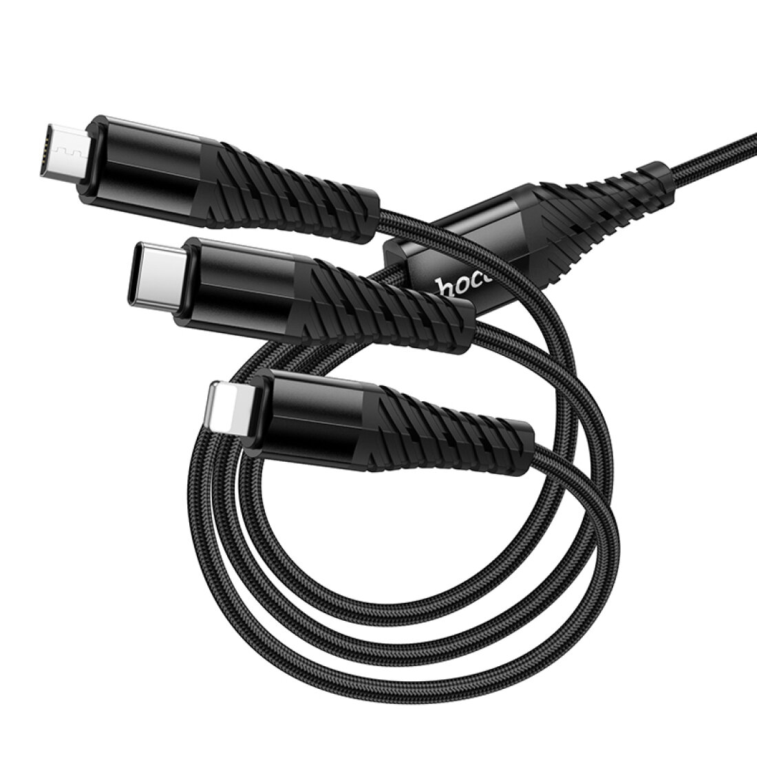 Кабель с USB/Type-C на Lightning+Micro+Type-C, X123, HOCO, черный — фото 1