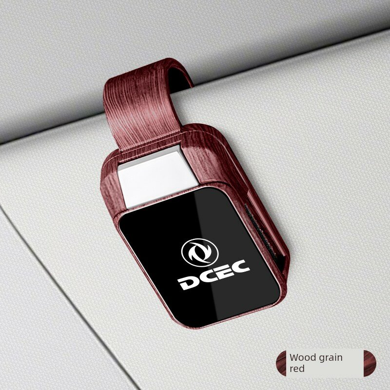 Dongfeng автомобильный держатель для солнцезащитных очков с деревянным рисунком и красным цветом, надежное крепление
